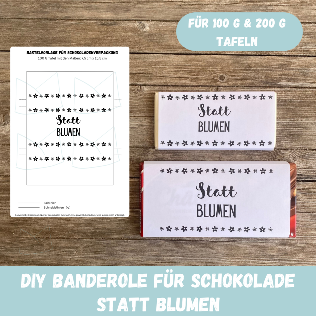 Statt Blumen -Schokoladen Banderole - Verpackung Bastelvorlage