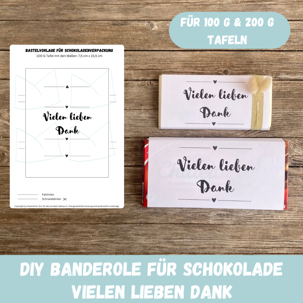 Banderole für Schokolade - Vielen Dank - DIY Bastelvorlage - PDF